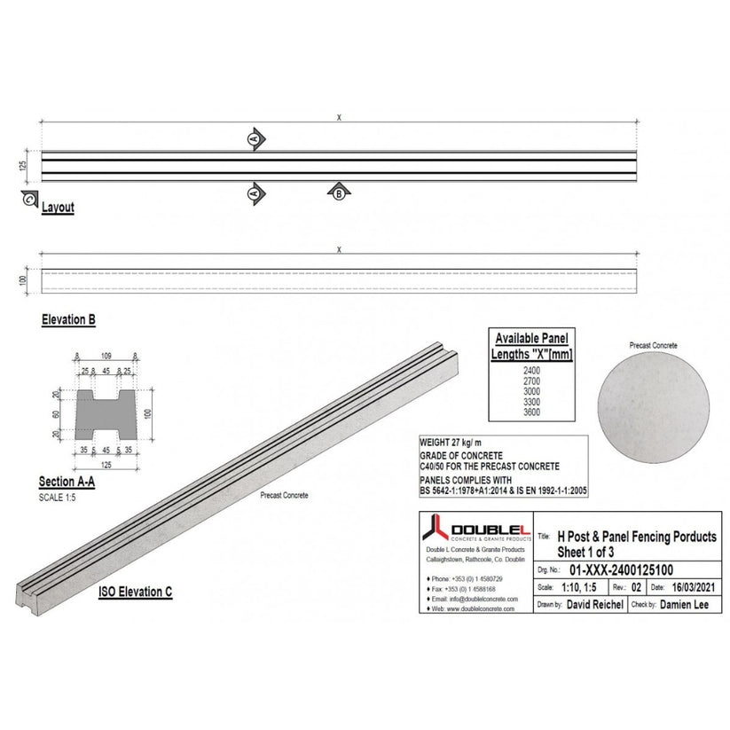 Concrete H-Post | Double L Concrete & Granite Products – Double L Ireland